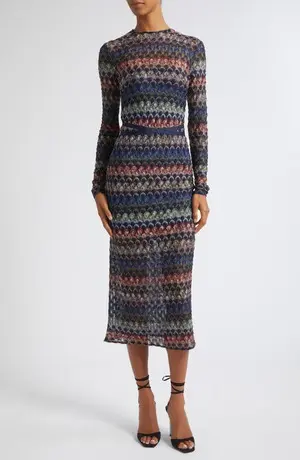 Missoni Long Sleeve Cutout Pointelle Midi Dress