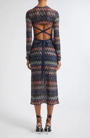 Missoni Long Sleeve Cutout Pointelle Midi Dress