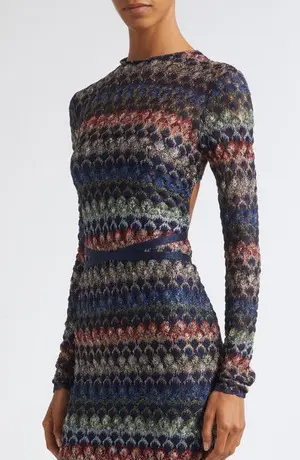 Missoni Long Sleeve Cutout Pointelle Midi Dress