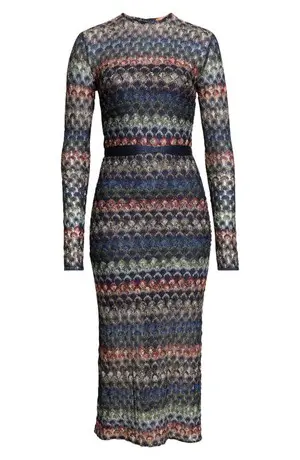 Missoni Long Sleeve Cutout Pointelle Midi Dress