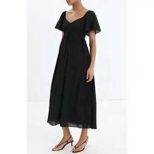 Mango Textured Gathered Empire Waist Maxi Dress - Black