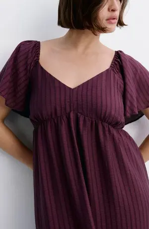 Mango Textured Gathered Empire Waist Dress - Maroon