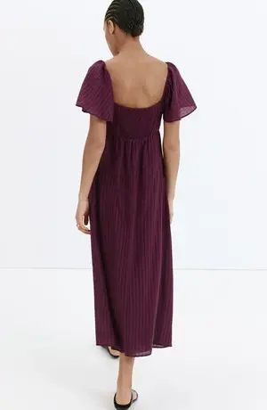 Mango Textured Gathered Empire Waist Dress - Maroon