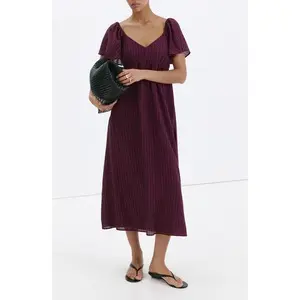 Mango Textured Gathered Empire Waist Maxi Dress - Maroon
