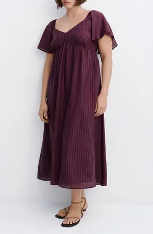 Mango Textured Gathered Empire Waist Maxi Dress - Maroon