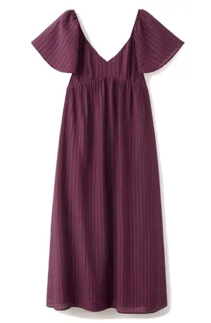 Mango Textured Gathered Empire Waist Maxi Dress - Maroon