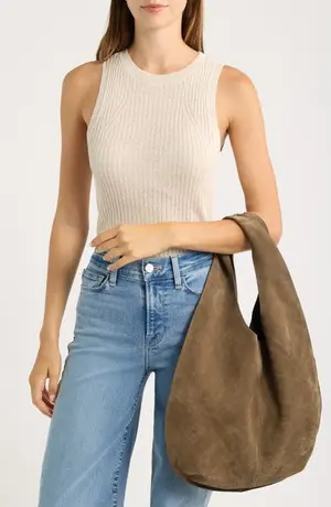 Mango Suede Hobo Shoulder Bag