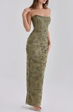 House Of Cb Anisa Hand-beaded Gown