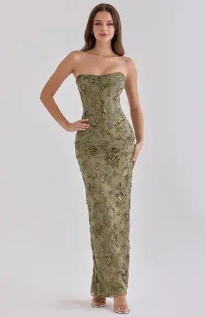House Of Cb Anisa Hand-beaded Gown