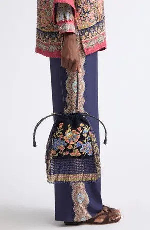 Etro Kalispera Beaded Fringe Suede Shoulder Bag