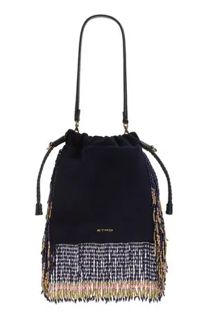 Etro Kalispera Beaded Fringe Suede Shoulder Bag