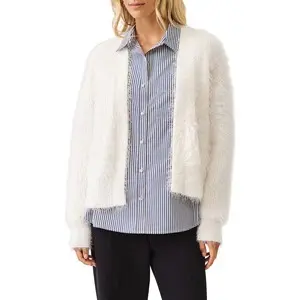 Karen Kane Open Front Fuzzy Knit Cardigan - Cream