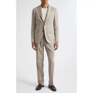 Boglioli Herringbone Stretch Virgin Wool Suit - Beige