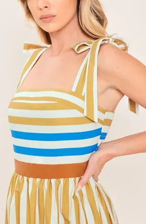 FLYING TOMATO Stripe Tiered Cotton Maxi Sundress