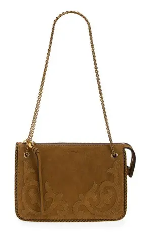 Etro Suede Crossbody Clutch With Paisley Appliqué And Braided Edges - Ochre