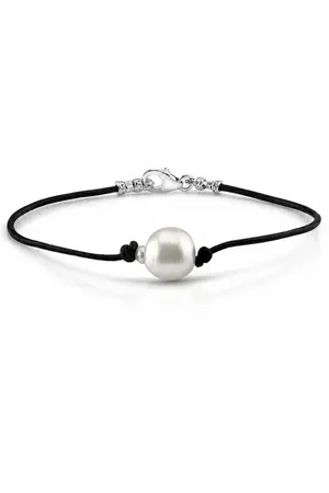 The Pearl Source White South Sea Baroque Pearl Leather Bracelet - White Pearl