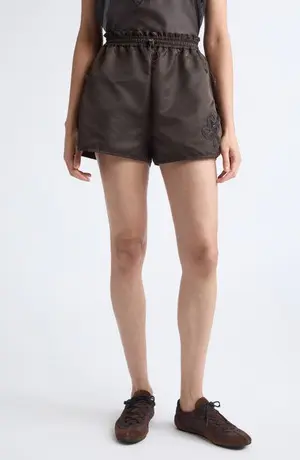 Cecilie Bahnsen Colette Nylon Shorts With Embroidered Bow Detail - Brown