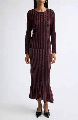 ZANKOV Striped Perforated Crewneck Sweater