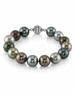 The Pearl Source 11-12mm Tahitian South Sea Multicolor Pearl Bracelet - White Gold Clasp