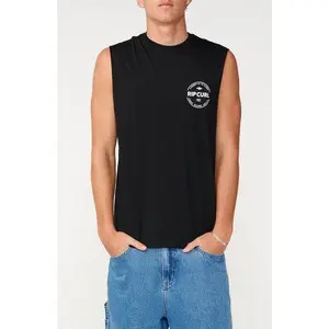 Rip Curl Staple Cotton Graphic Muscle T-shirt - Black