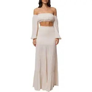 JLUXLABEL Solana Off-the-shoulder Crop Top And Tiered Maxi Skirt Set - Ivory
