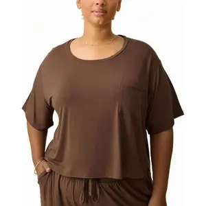 KINDRED BRAVELY Aria Casual Cropped Short Sleeve Top - Chocolate