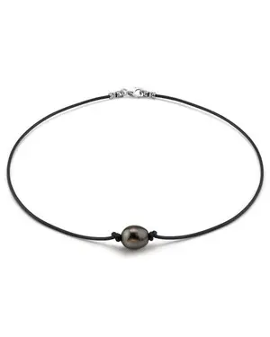 The Pearl Source Tahitian Baroque Pearl Leather Necklace
