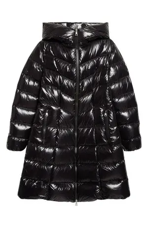 Moncler Marusse Long Lacquered Nylon Down Coat - Black