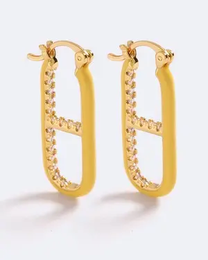 EMMA PILLS Original Enamel Crystal Drop Hoop Earrings - Butter