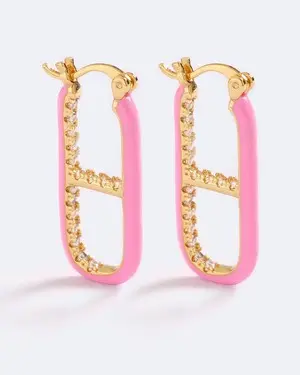 EMMA PILLS Original Enamel Crystal Drop Hoop Earrings - Candy Pink