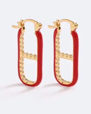EMMA PILLS Original Enamel Crystal Drop Hoop Earrings - Magenta