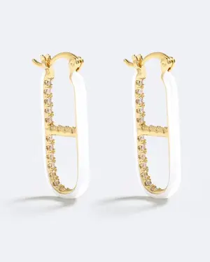 EMMA PILLS Original Enamel Crystal Drop Hoop Earrings - White Glo