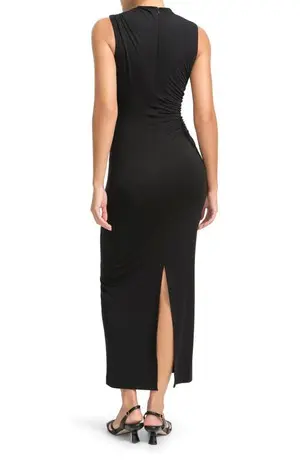 MARCELLA Sleeveless Mock Neck Ruched Maxi Dress