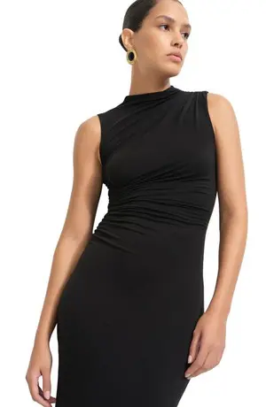 MARCELLA Sleeveless Mock Neck Ruched Maxi Dress
