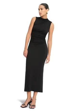 MARCELLA Sleeveless Mock Neck Ruched Maxi Dress