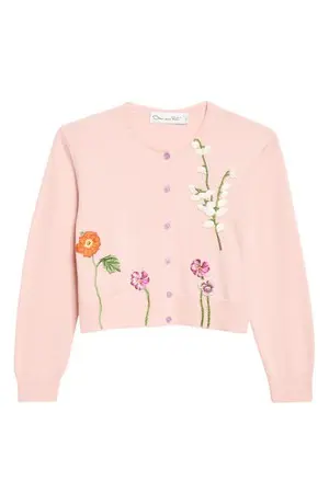 Oscar De La Renta Embroidered Wool Cardigan - Blush