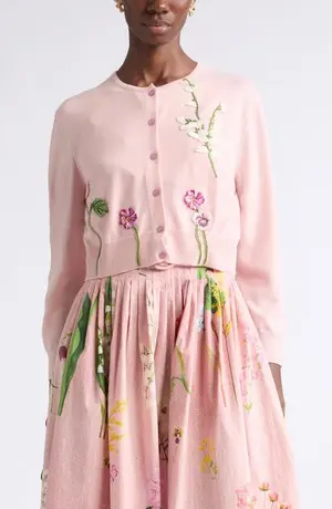 OSCAR DE LA RENTA Oscar De La Renta Embroidered Wool Cardigan