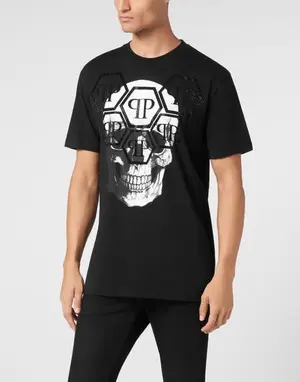 Philipp Plein T-shirt Round Neck Ss Stones Skull - Black