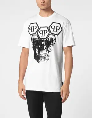 Philipp Plein T-shirt Round Neck Ss Stones Skull - White