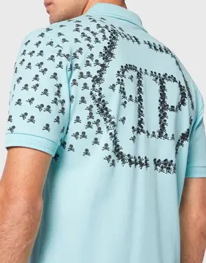 Philipp Plein Slim Fit Polo Shirt Ss Skull&amp;bones - Lightblue