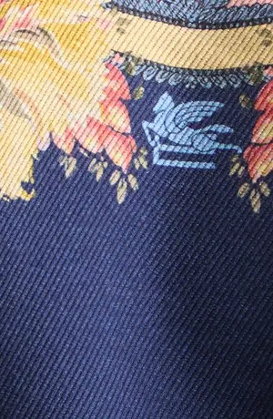 Etro Wool & Modal Cape - Print On Blue Base