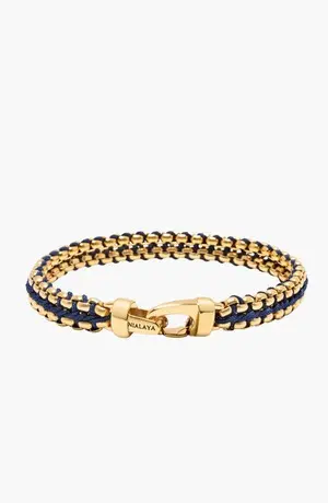 NIALAYA JEWELRY Navy Woven Box Chain Bracelet In Gold - Navy/gold