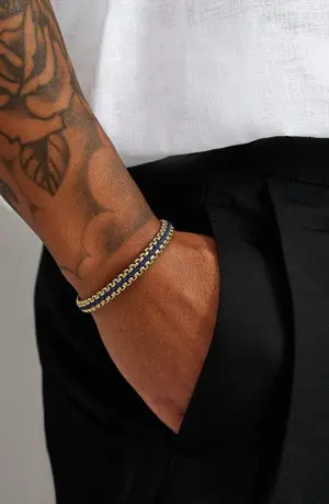 NIALAYA JEWELRY Navy Woven Box Chain Bracelet In Gold