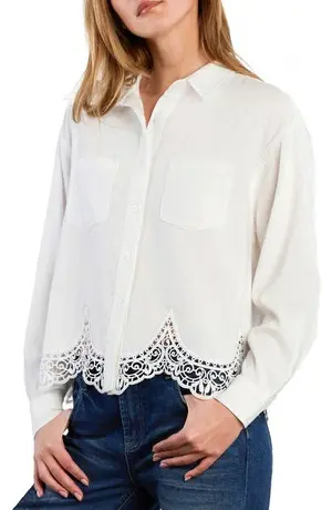 WASH LAB DENIM Lace Boxy Shirt - Bright White