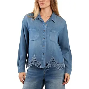 WASH LAB DENIM Lace Boxy Shirt - Denim