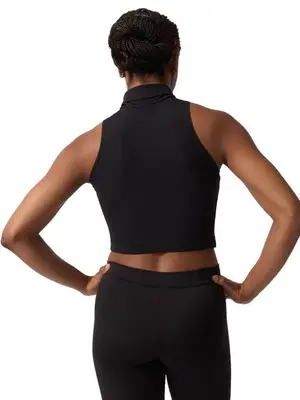 CAPEZIO Sleeveless Mock Neck Zip-up Cropped Top