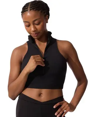 CAPEZIO Sleeveless Mock Neck Zip-up Cropped Top