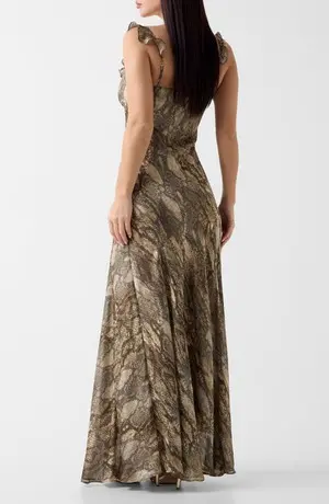 Guess Emy Snake Print Ruffle Maxi Dress