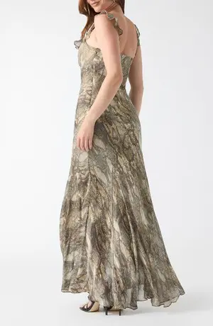 Guess Emy Snake Print Ruffle Maxi Dress