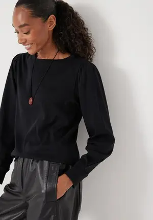 HUSH Emily Puff Sleeve Relaxed Top - Black